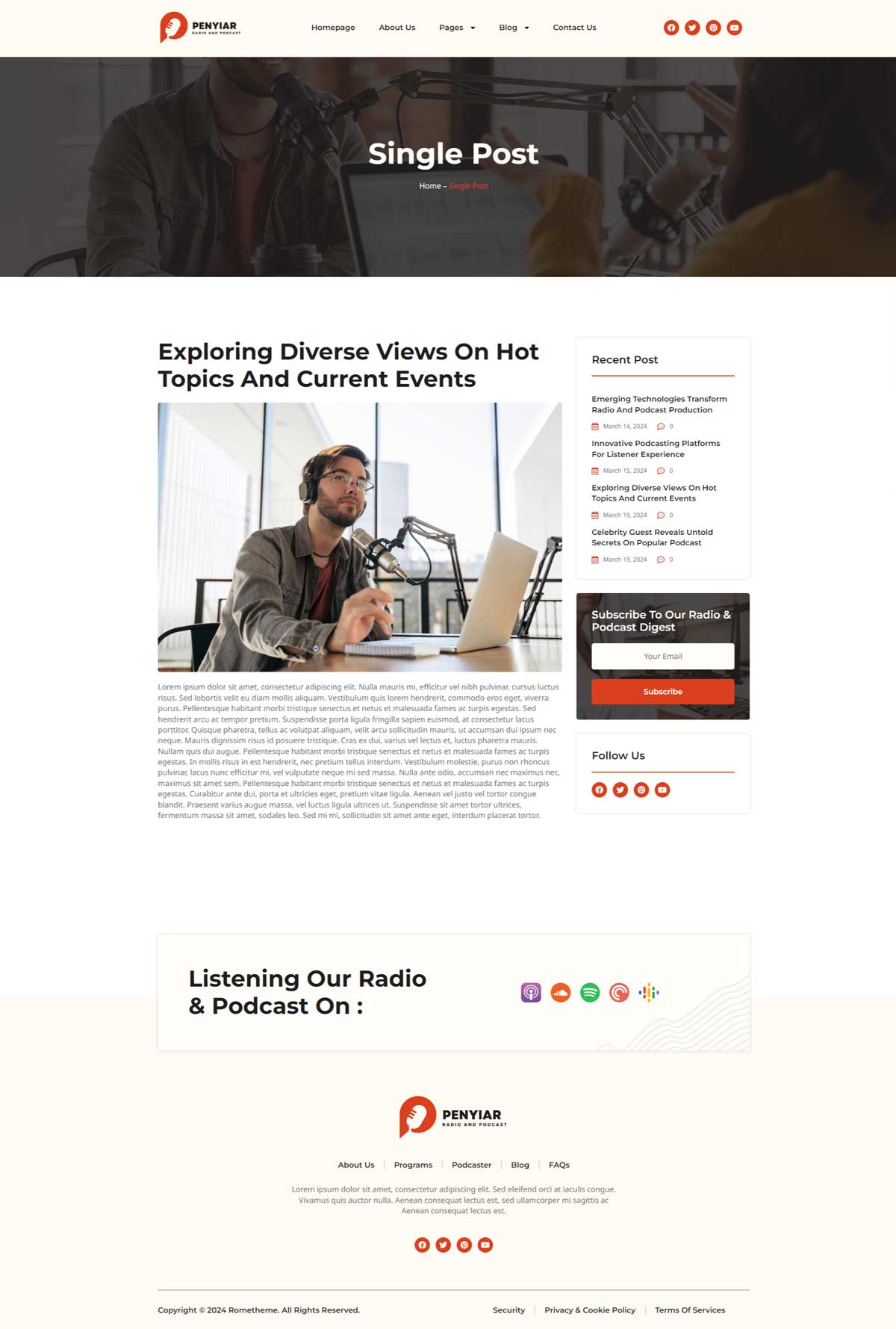 Penyiar - Radio & Podcast Elementor Template Kit by Rometheme | ThemeForest